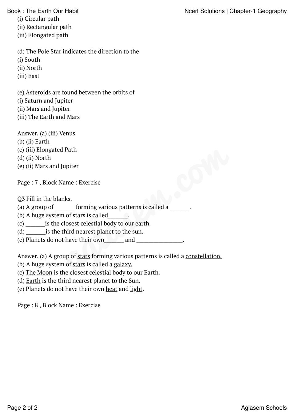 NCERT Solutions 2025 Class 6 Geography Chapter 1 The Earth In The Solar