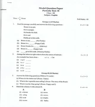 Tripura Board Model Question Paper for Class 3 Annual Exam