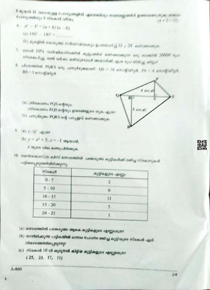 Kerala Class 8 Maths Question Paper 2024 PDF AglaSem