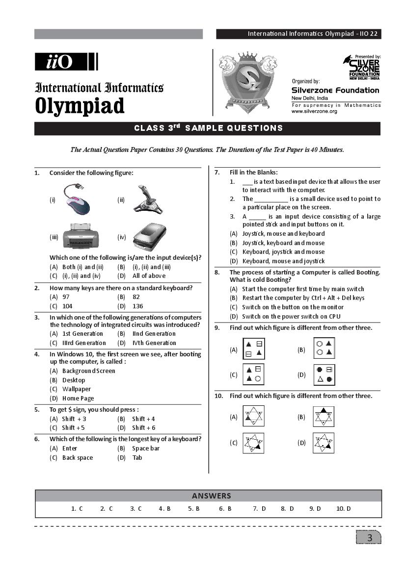 SilverZone IiO Sample Paper Class 3