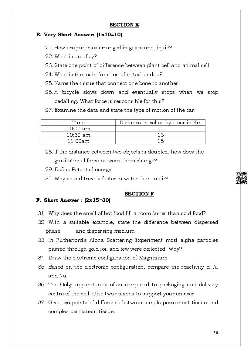 MBOSE Class 9 Science Sample Paper 2026 (PDF) - Download Meghalaya Board 9th Model Paper - AglaSem