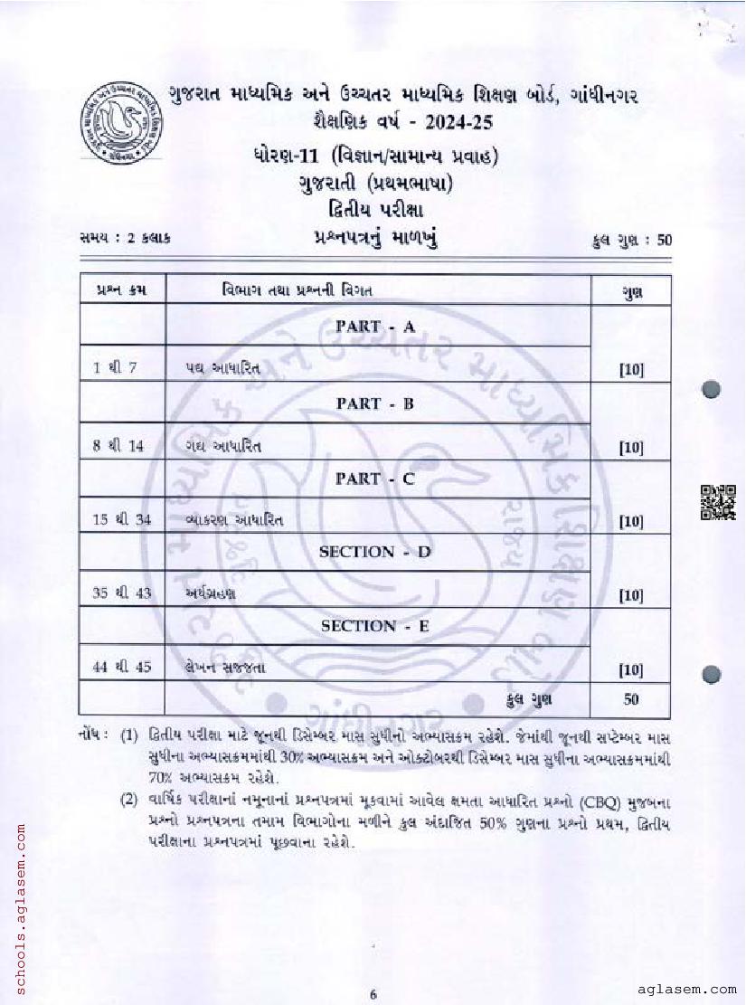 GSEB 11th Gujarati FL Model Paper 2025 (PDF) – Download Here