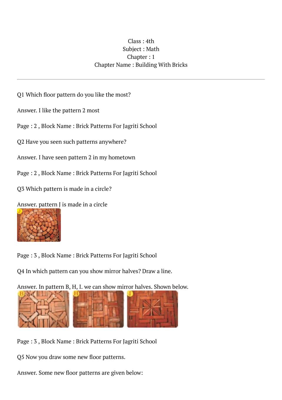 NCERT Solutions For Class 4 Maths Chapter 1 Building With Bricks PDF 