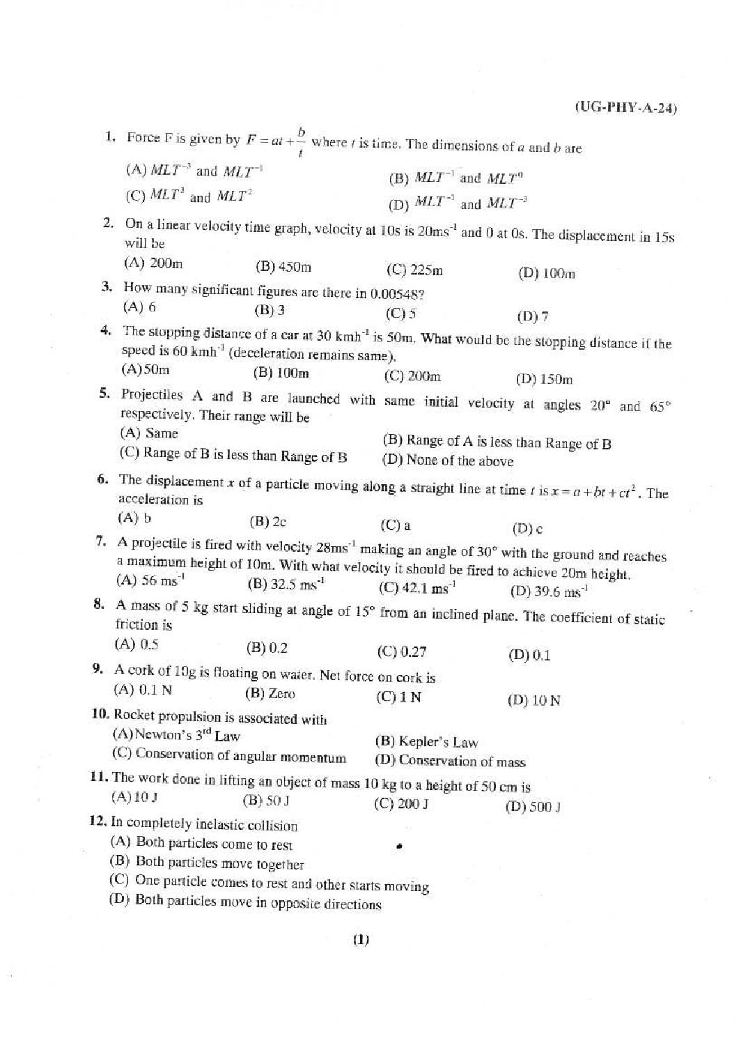PU CET 2024 Question Paper (PDF) - Download Here - AglaSem Admission