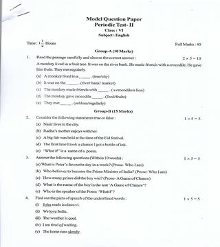 Tripura Board Model Question Paper for Class 6 Annual Exam