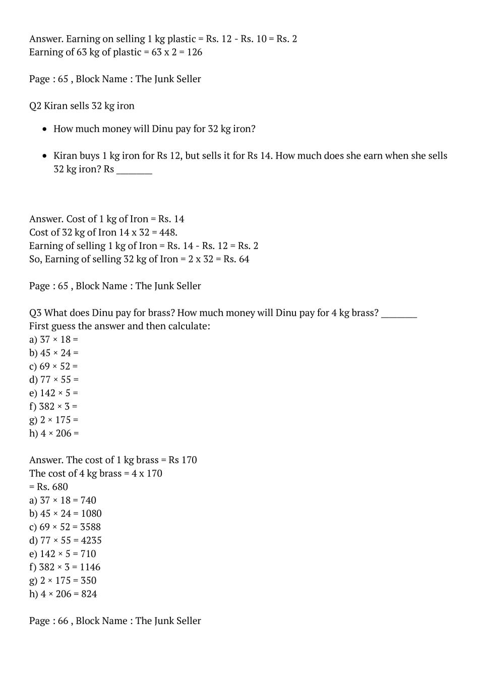 NCERT Solutions For Class 4 Maths Chapter 6 The Junk Seller PDF 
