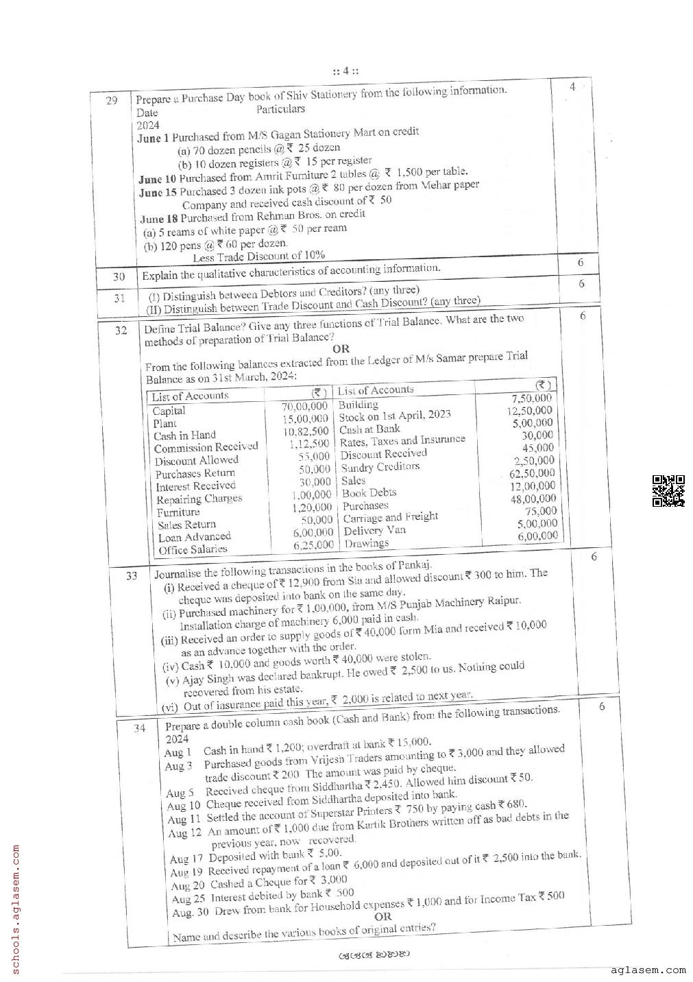 Class 11 Accountancy Mid Term Question Paper 2025 | Download 11th Term ...