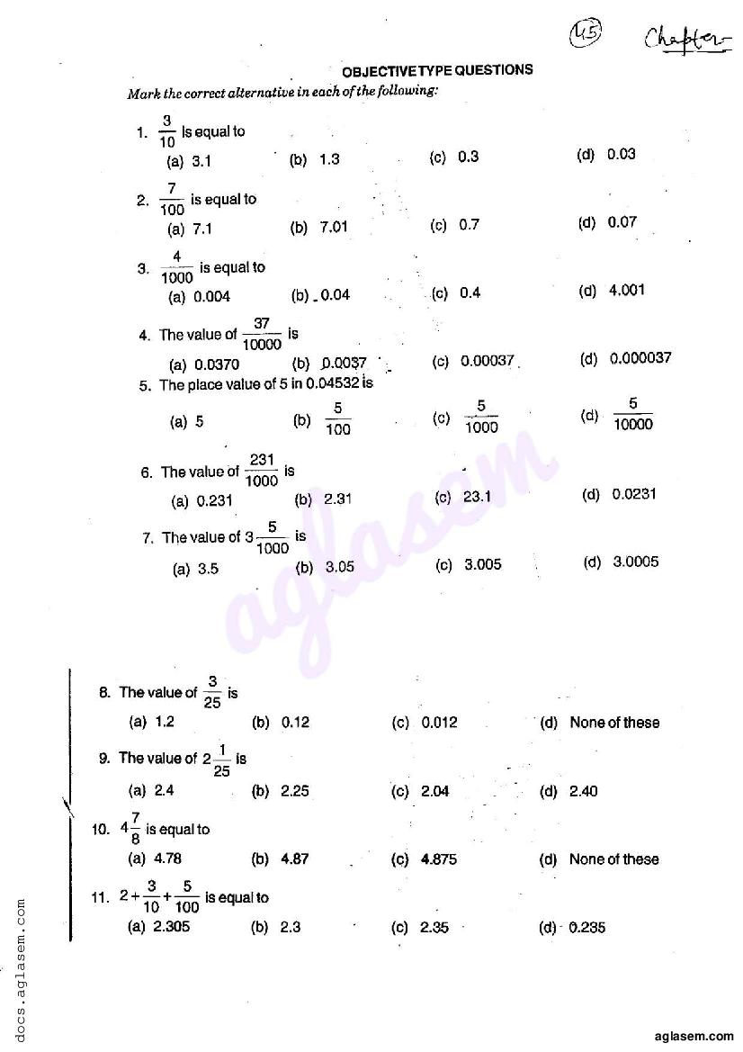 RD Sharma Solutions Class 6 Maths Chapter 7 Decimals MCQ RD Sharma Solutions Class 6 Maths Chapter 7 Decimals MCQ