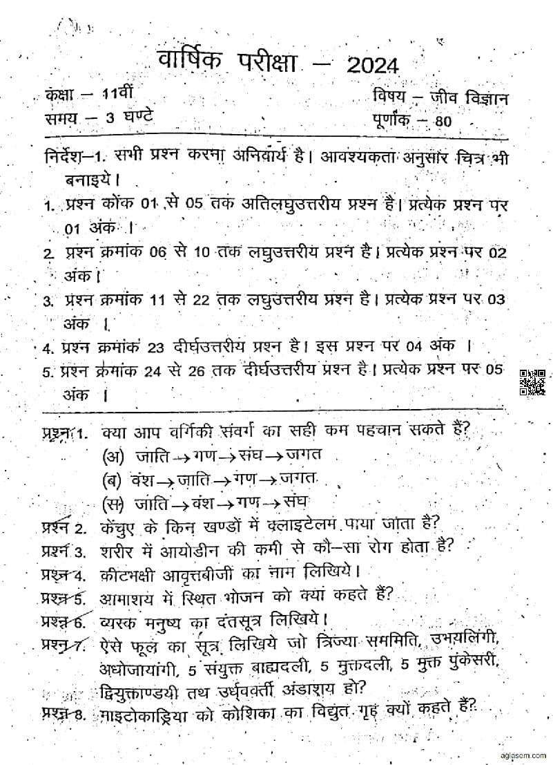 CG Board Class 11 Biology Question Paper 2024 (PDF) - CGBSE 11th ...