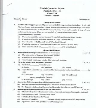 Tripura Board Model Question Paper for Class 8 Annual Exam