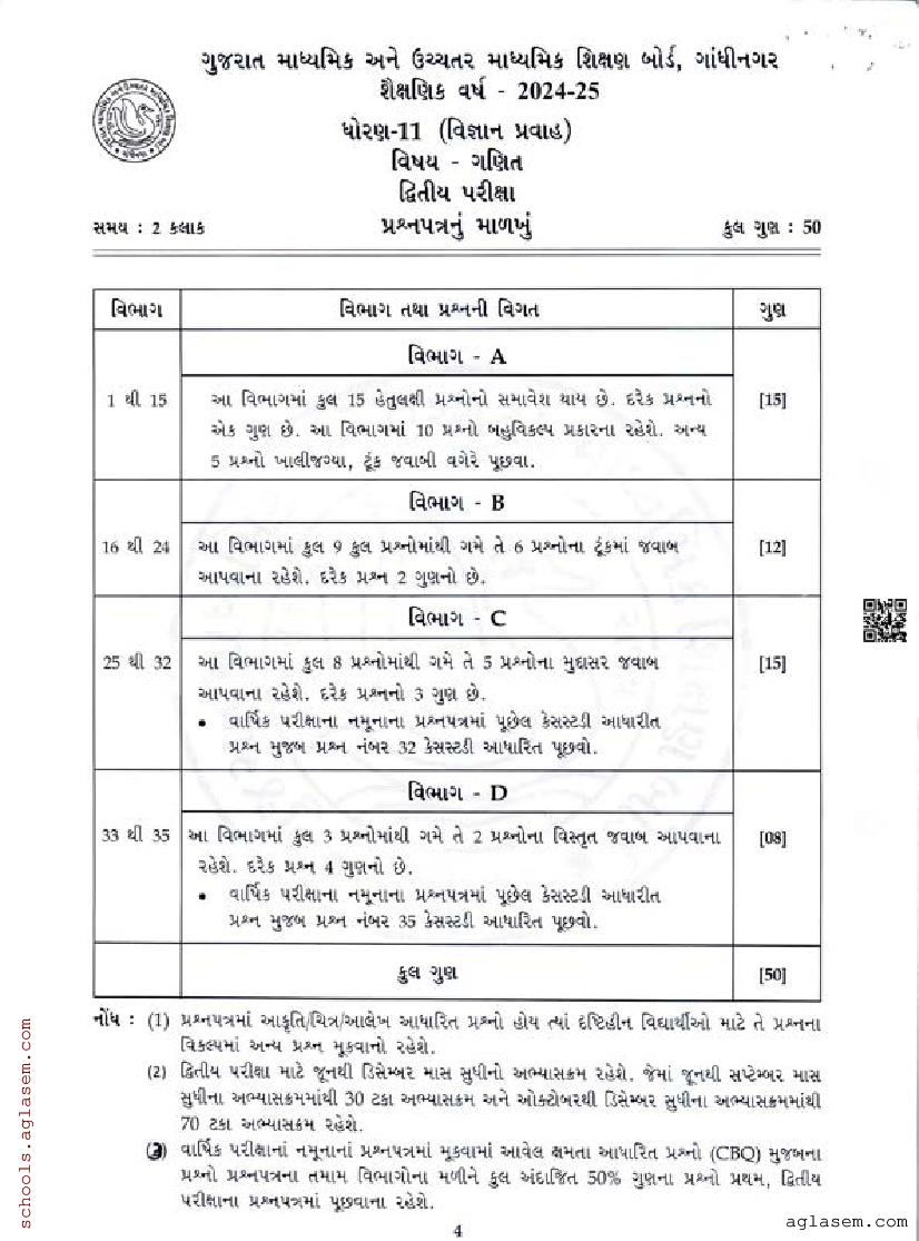 GSEB 11th Maths Model Paper 2025 (PDF) – Download Here