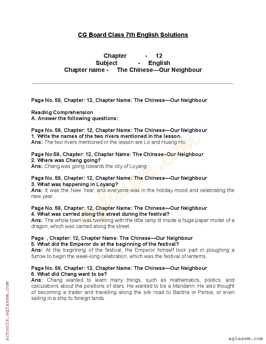 CGBSE Solutions For Class 7 English Chapter 12 The Chinese Our CGBSE Solutions For Class 7 English Chapter 12 The Chinese Our