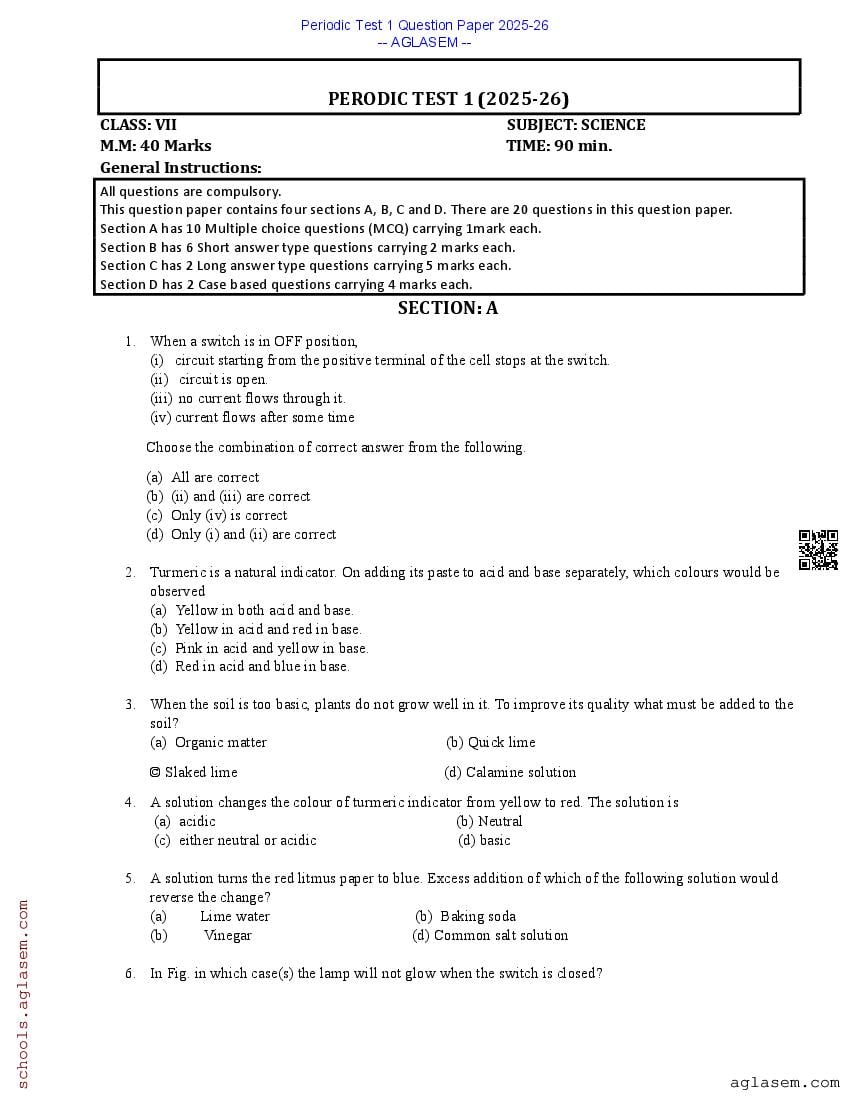 Class 7 PT 1 Question Paper Science 2025-26 PDF | Download Periodic ...
