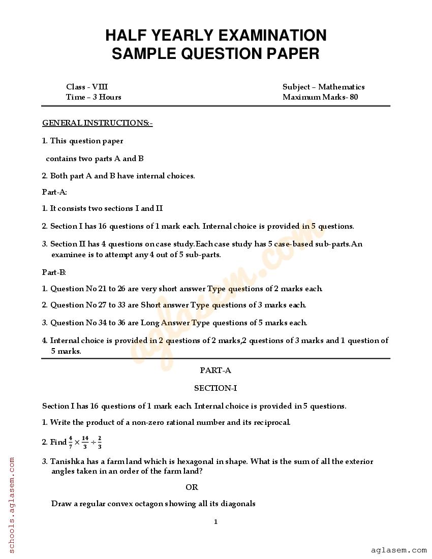 Class 8 Maths Sample Paper Half Yearly 2024 25 8th Maths Half Yearly Class 8 Maths Sample Paper Half Yearly 2024 25 8th Maths Half Yearly