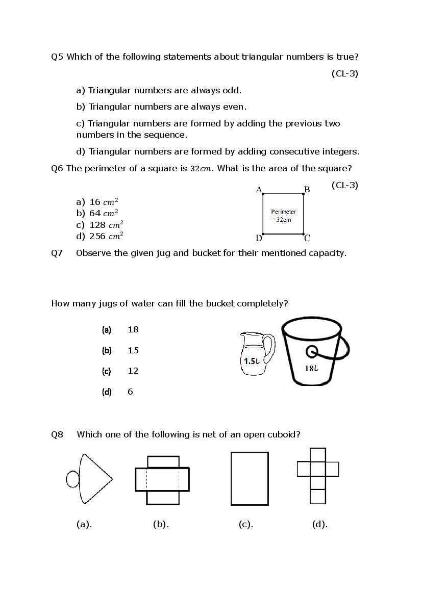 JKBOSE Class 5th Model Question Paper 2024 For Maths JK Board Class 5