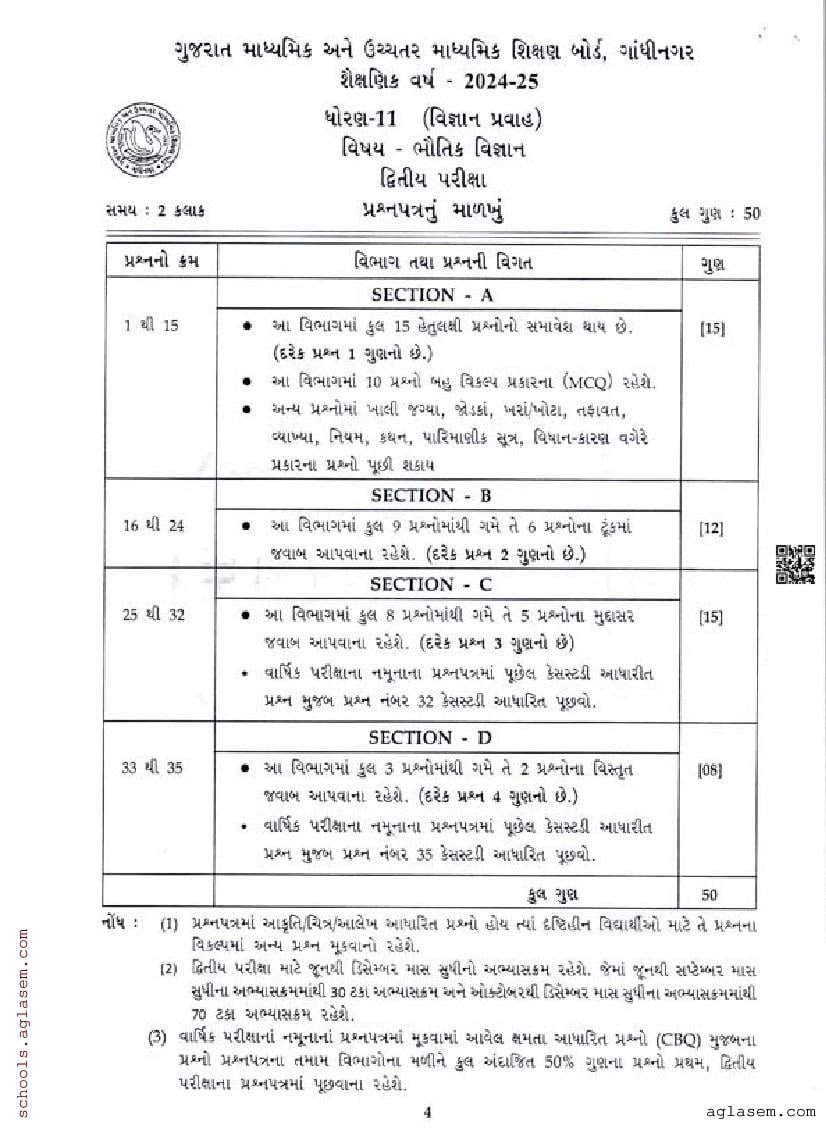GSEB Std 11th Physics Model Paper 2025 (PDF) - Download Gujarat Board ...