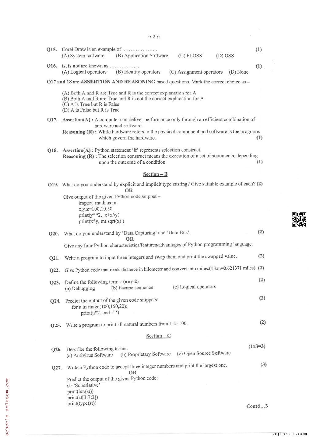 Class 11 Informatics Practices Mid Term Question Paper 2025 | Download ...