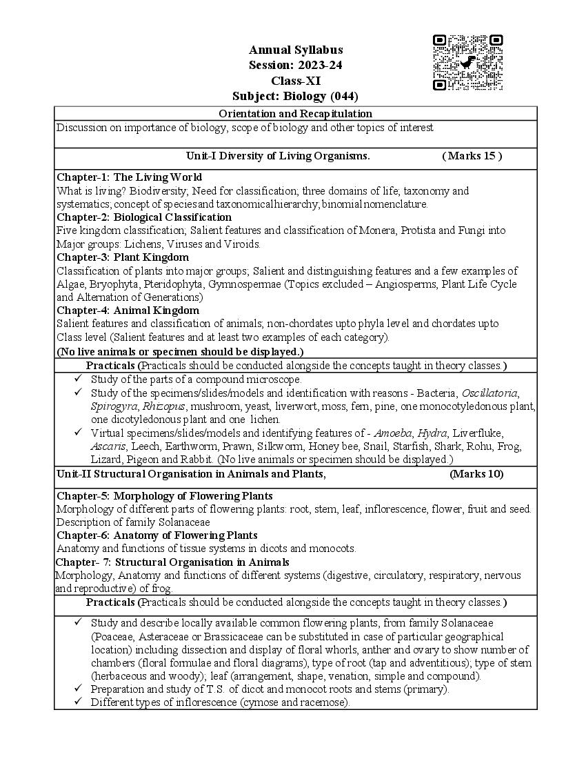 Edudel Syllabus Class 11 Biology
