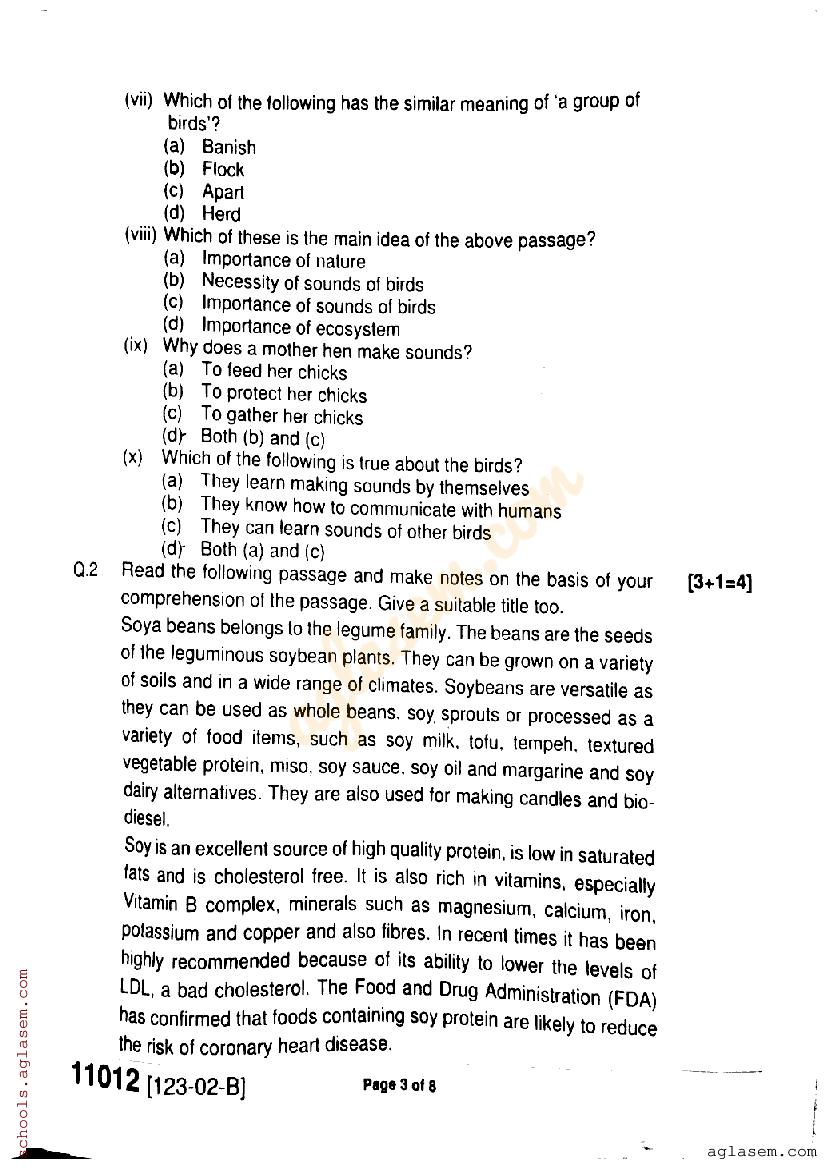 MP Board Class 11 English Question Paper PDF AglaSem