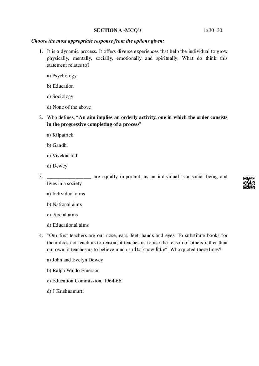 MBOSE Class XI Education Sample Paper 2026 (PDF) - Download Meghalaya ...