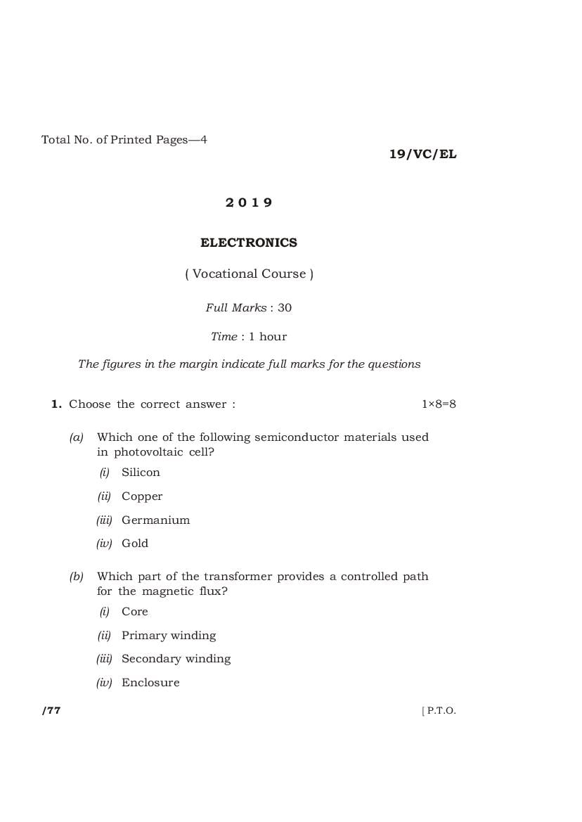 MBOSE Class 12 Question Paper 2019 for Electronics