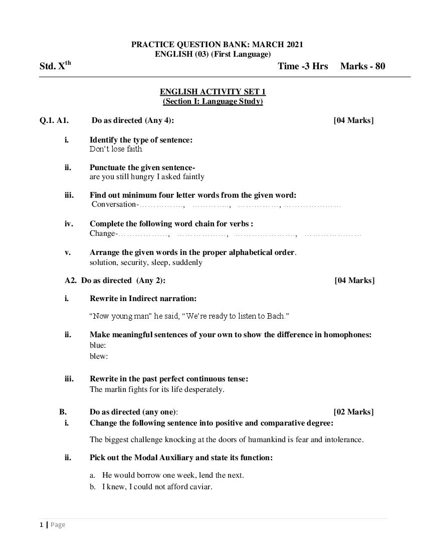 Maharashtra SSC English Question Bank 2023 PDF Maharashtra Board Maharashtra SSC English Question Bank 2023 PDF Maharashtra Board