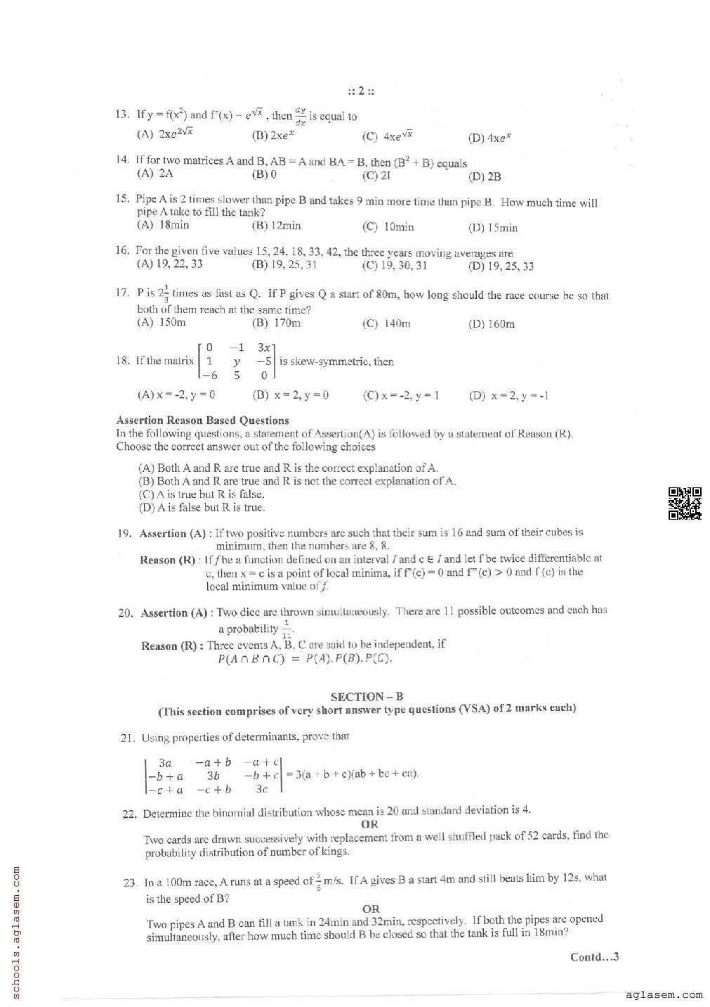 Class 12 Applied Maths Mid Term Question Paper 2025 | Download 12th ...