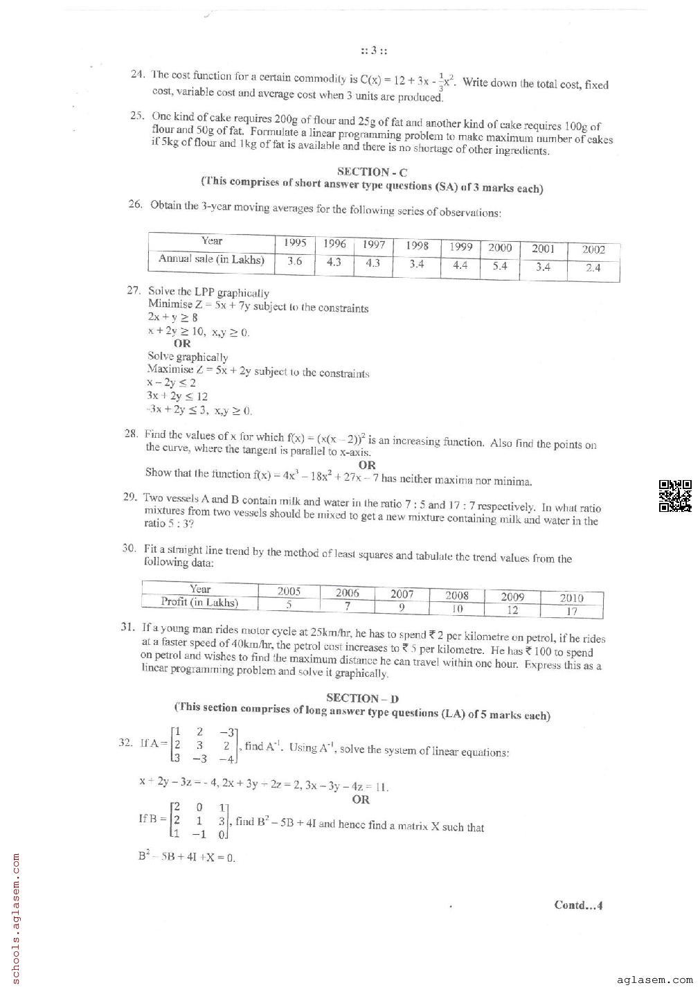 Class 12 Applied Maths Mid Term Question Paper 2025 | Download 12th ...