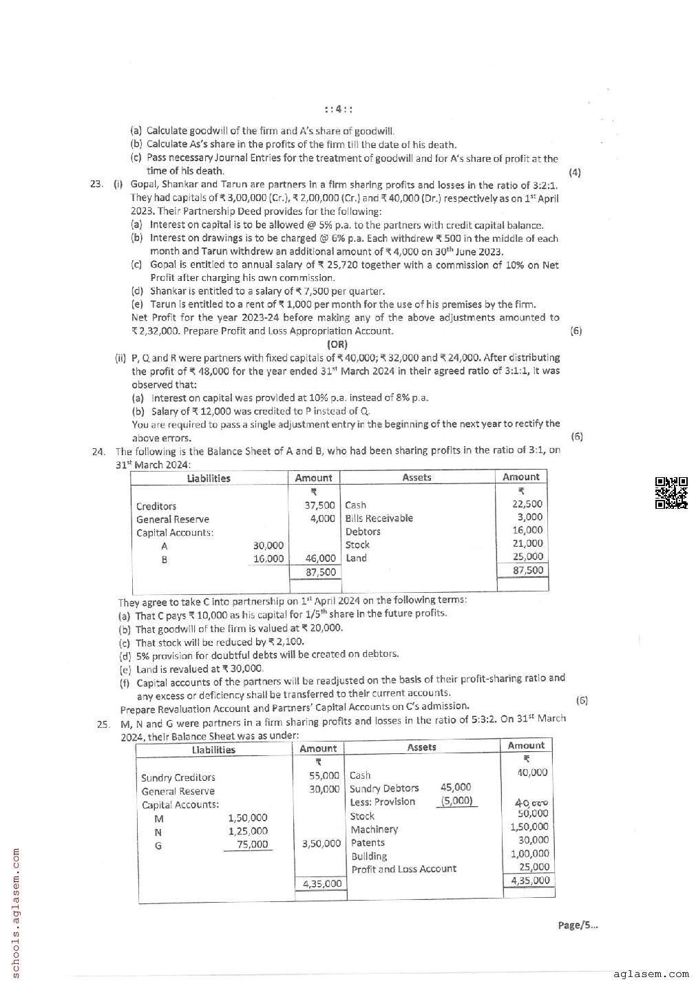 Class 12 Accountancy Mid Term Question Paper 2025 | Download 12th Term 1 Exam Paper PDF - AglaSem
