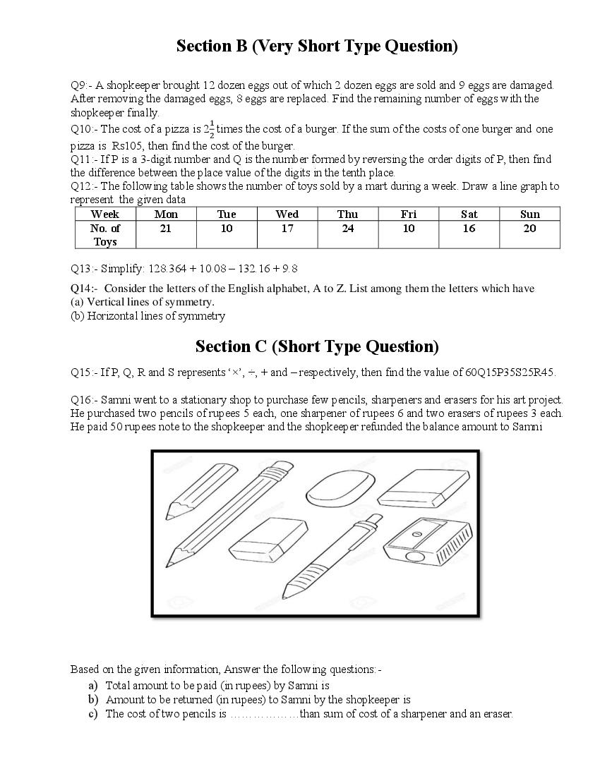 JKBOSE Class 6th Model Question Paper 2025 For Maths JK Board Class 6