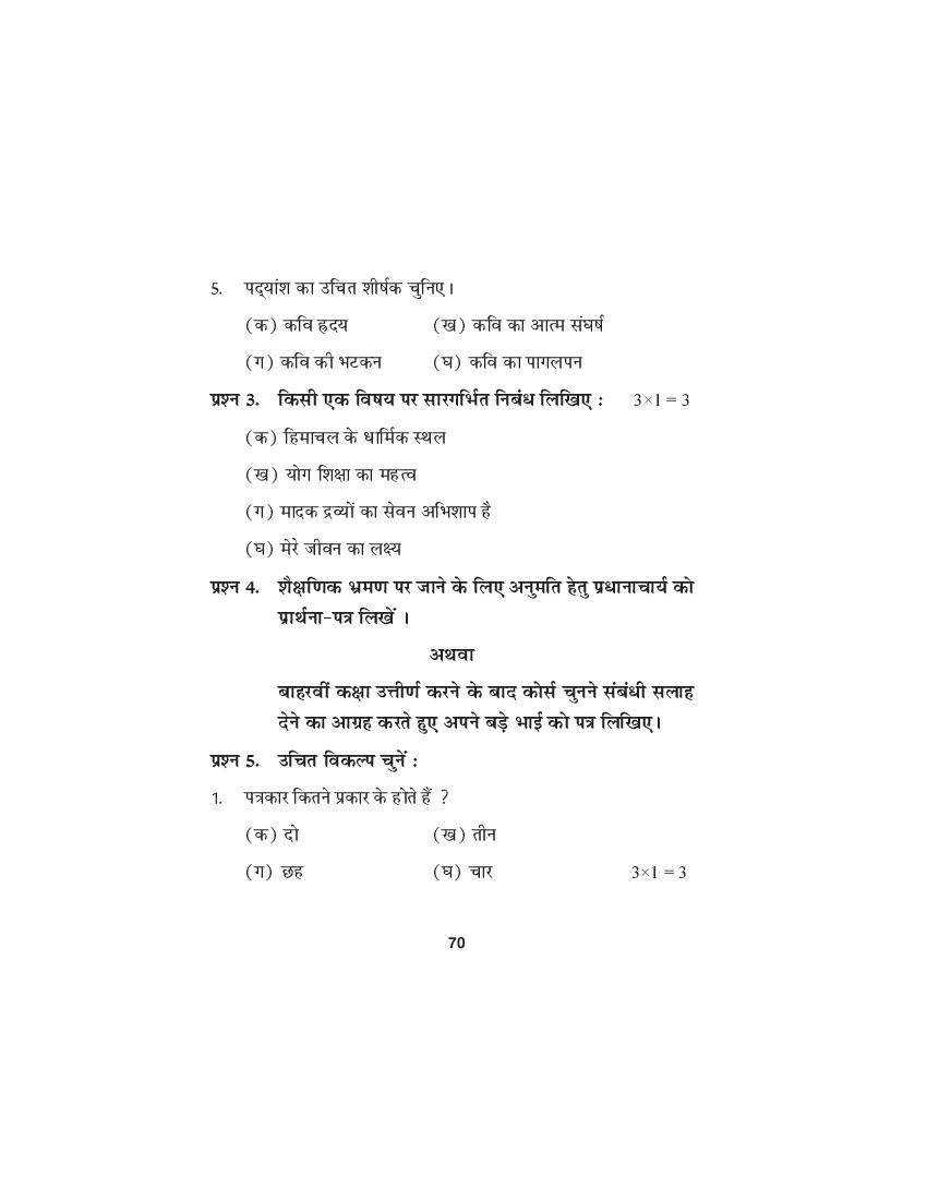 HPBOSE Class 12th Model Question Paper for Hindi 2022 | Download HP ...