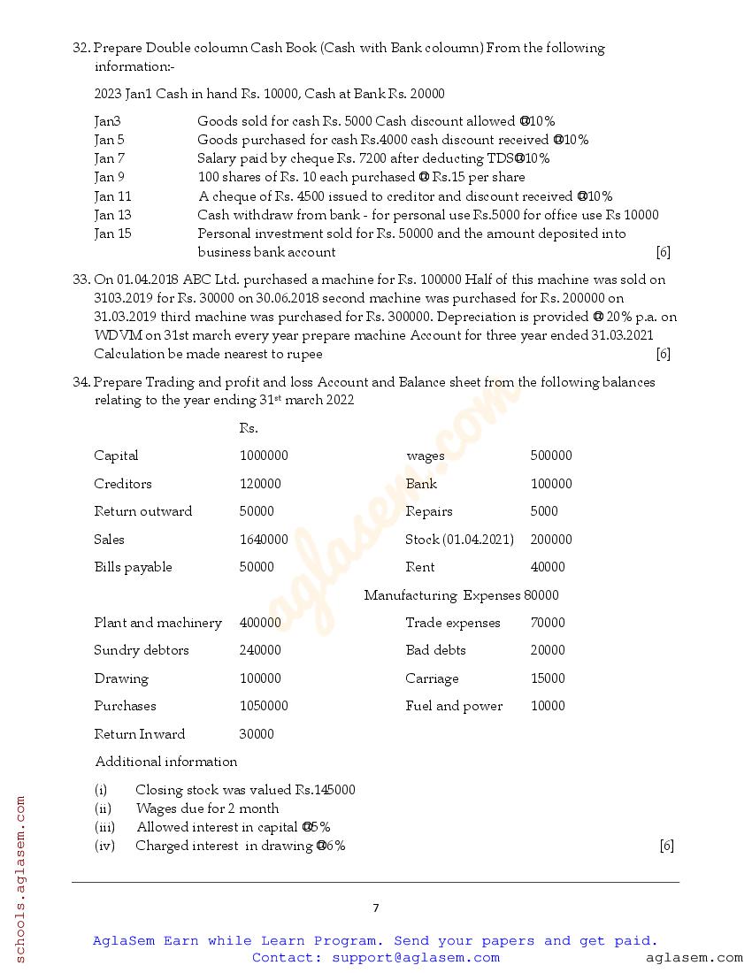 Class 11 Accountancy Question Paper 2023 (PDF) - 11th Annual Exam ...