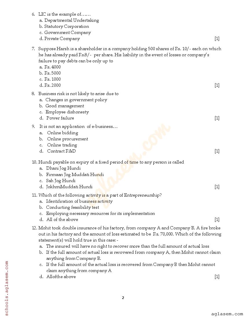 Class 11 Business Studies Question Paper 2023 (PDF) - 11th Annual Exam Business Studies Question ...