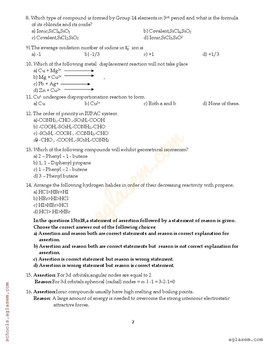Class 11 Chemistry Question Paper 2023 (PDF) - 11th Annual Exam ...