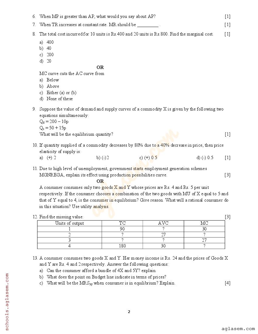Class 11 Economics Question Paper 2023 (PDF) - 11th Annual Exam ...