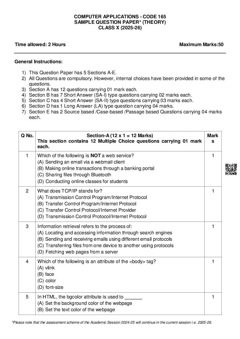 CBSE Class 10 Computer Application Sample Paper 2026 (Solved) PDF ...