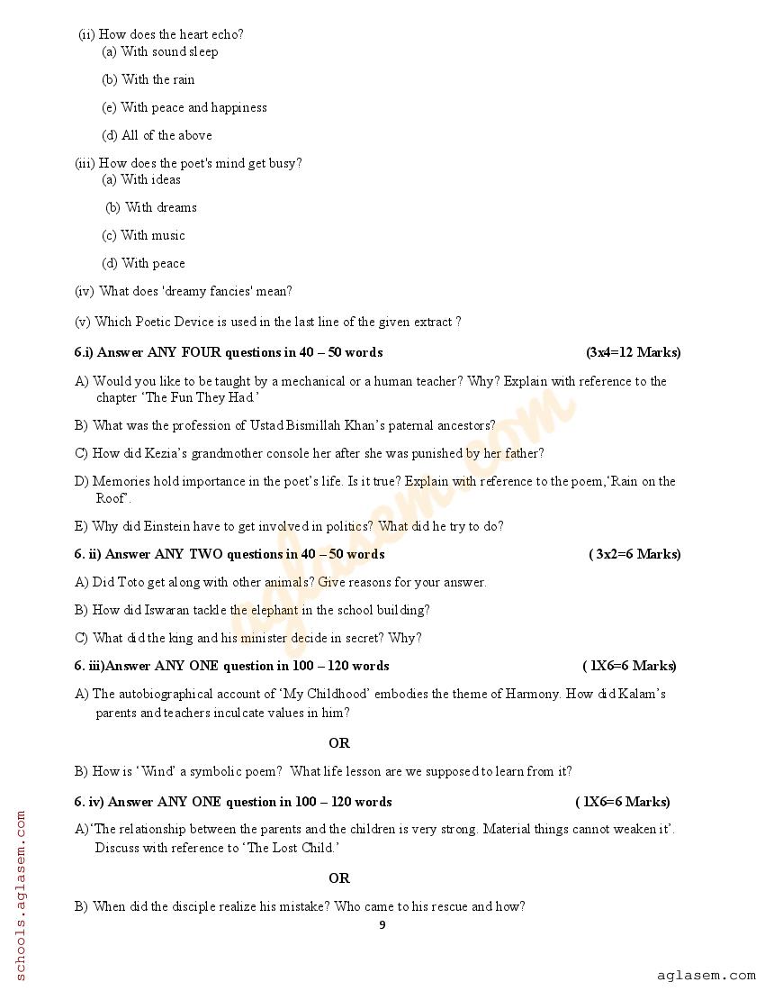 Class 9 English Question Paper 2024 Image To U