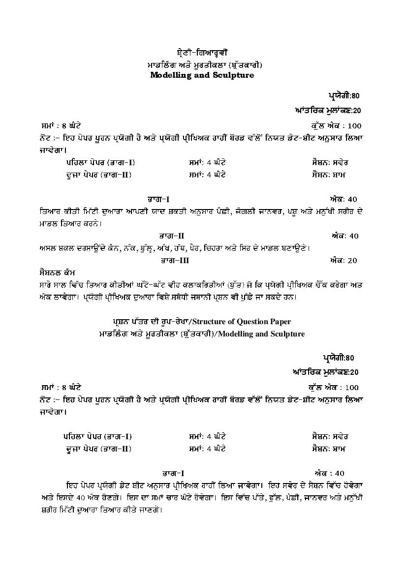 PSEB Syllabus 2021 22 For Class 11 Modelling Sculpture