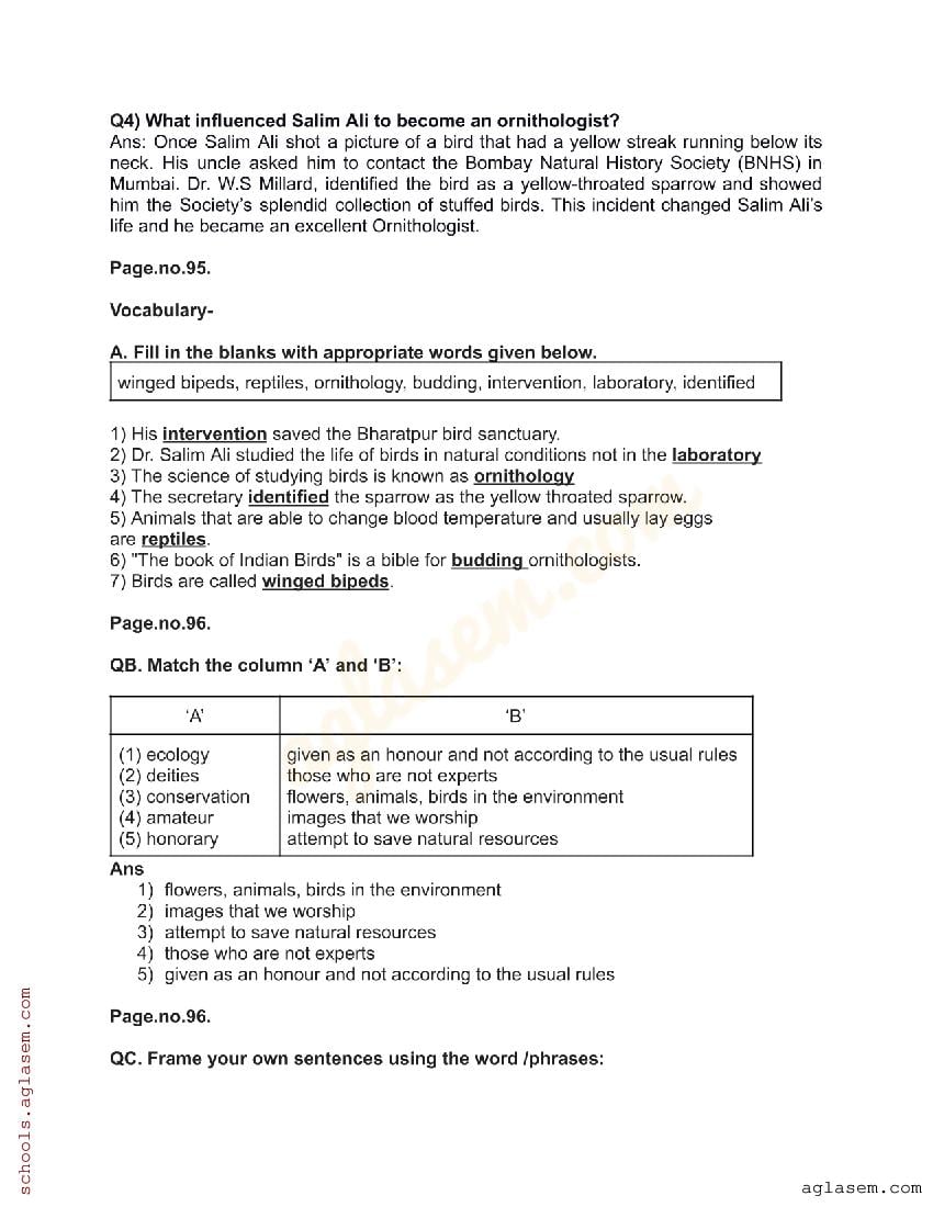 Cgbse Solutions For Class 8 English Chapter 15 The Bird Man Of India