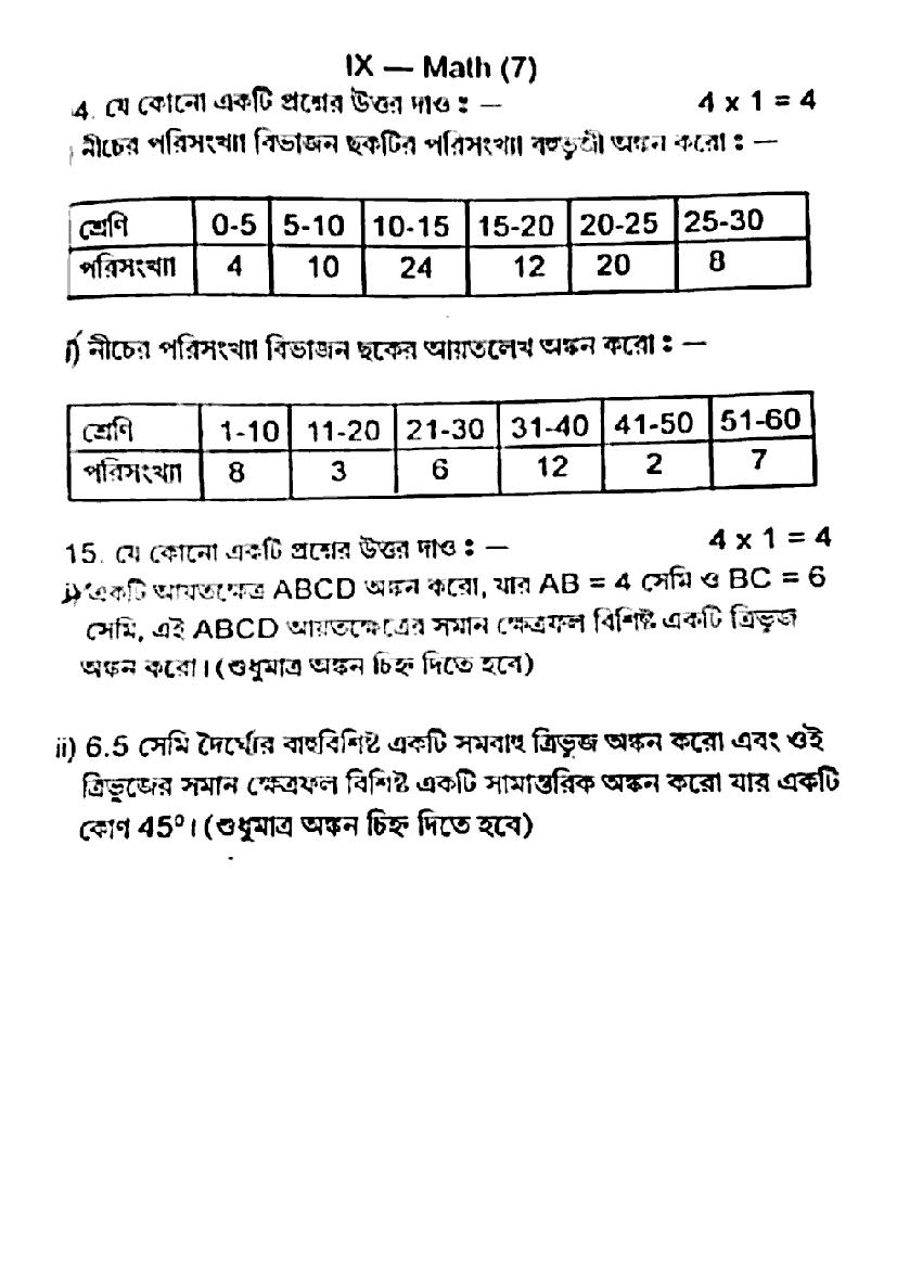 WB Class 9 Maths Question Paper 2024 (PDF) - Download WBBSE Class 9 ...