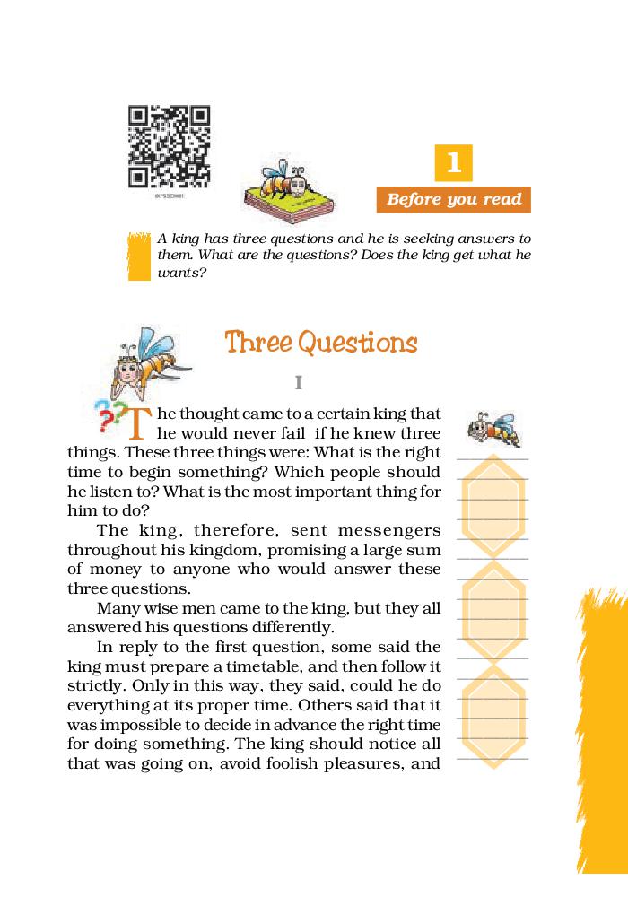 NCERT Book Class 7 English Chapter 1 Three Questions The Squirrel PDF 