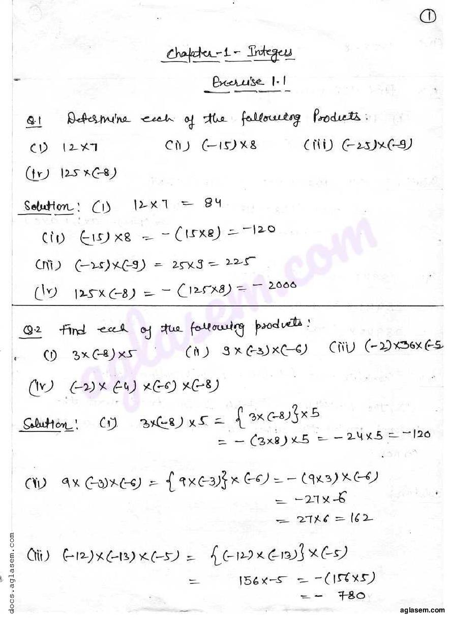 RD Sharma Solutions For Class 7 Integers Exercise 1 1 PDF RD Sharma RD Sharma Solutions For Class 7 Integers Exercise 1 1 PDF RD Sharma