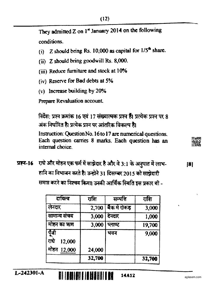 CG Board Class 12 Accountancy Question Paper 2024 (PDF) - CGBSE 12th ...