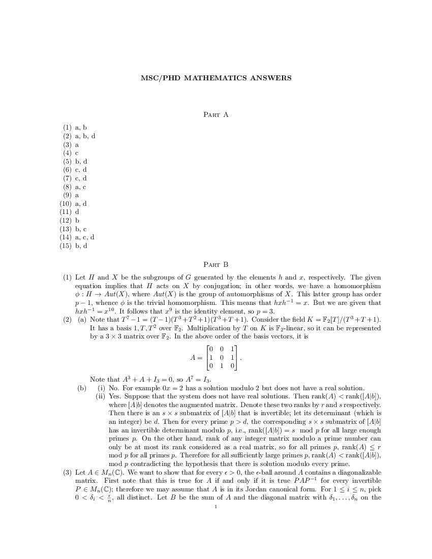 CMI Entrance Exam 2013 Question Paper Solution M.Sc Maths