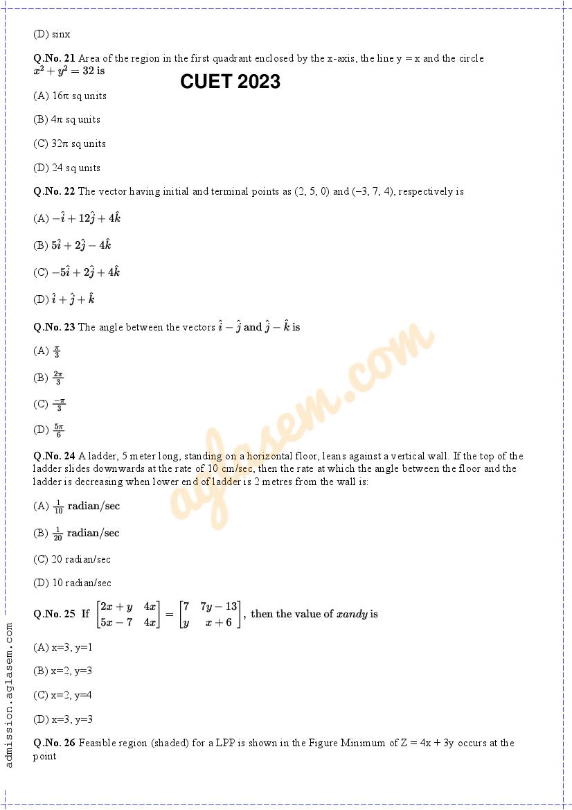 CUET Maths Sample Paper 2024 PDF AglaSem Admission