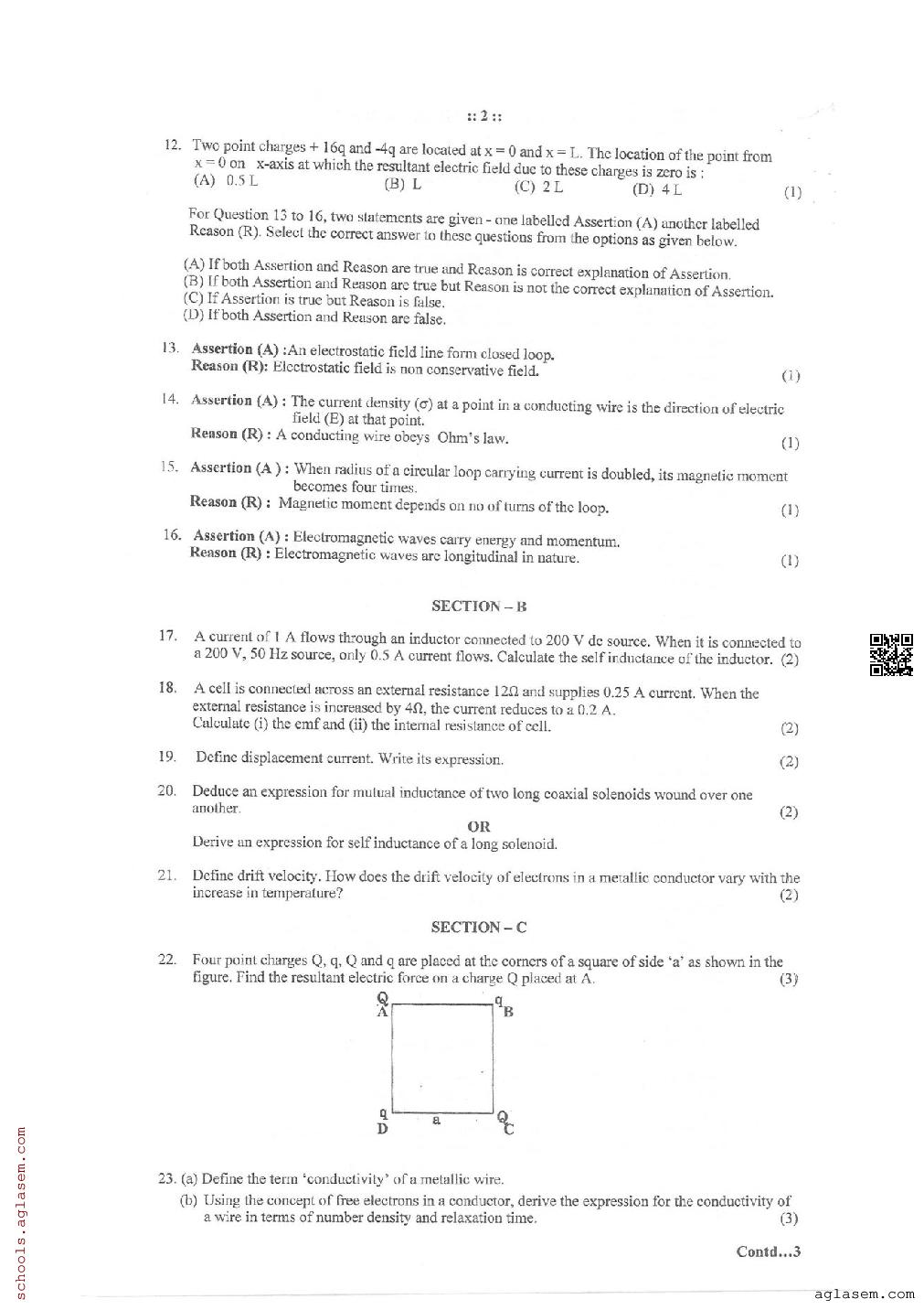 Class 12 Physics Mid Term Question Paper 2025 | Download 12th Term 1 Exam Paper PDF - AglaSem