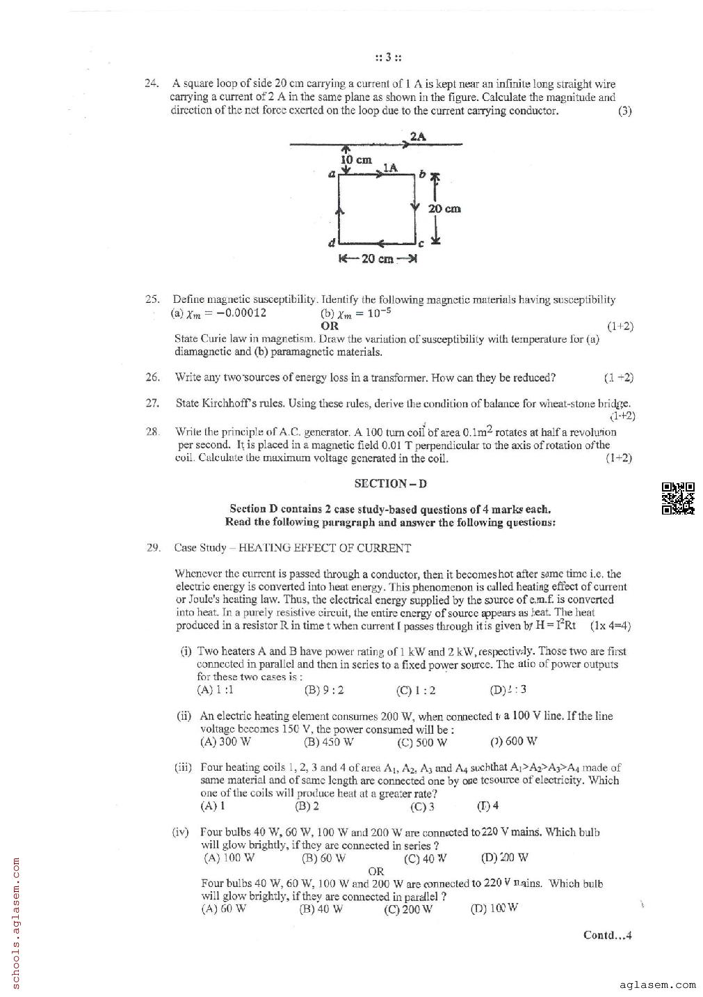 Class 12 Physics Mid Term Question Paper 2025 | Download 12th Term 1 Exam Paper PDF - AglaSem