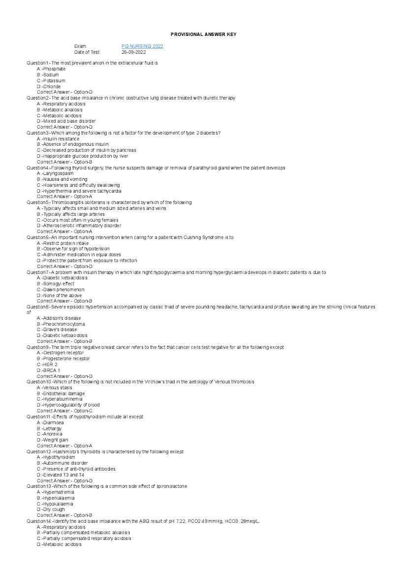 Kerala PG Nursing 2022 Answer Key kerala-pg-nursing-2022-answer-key