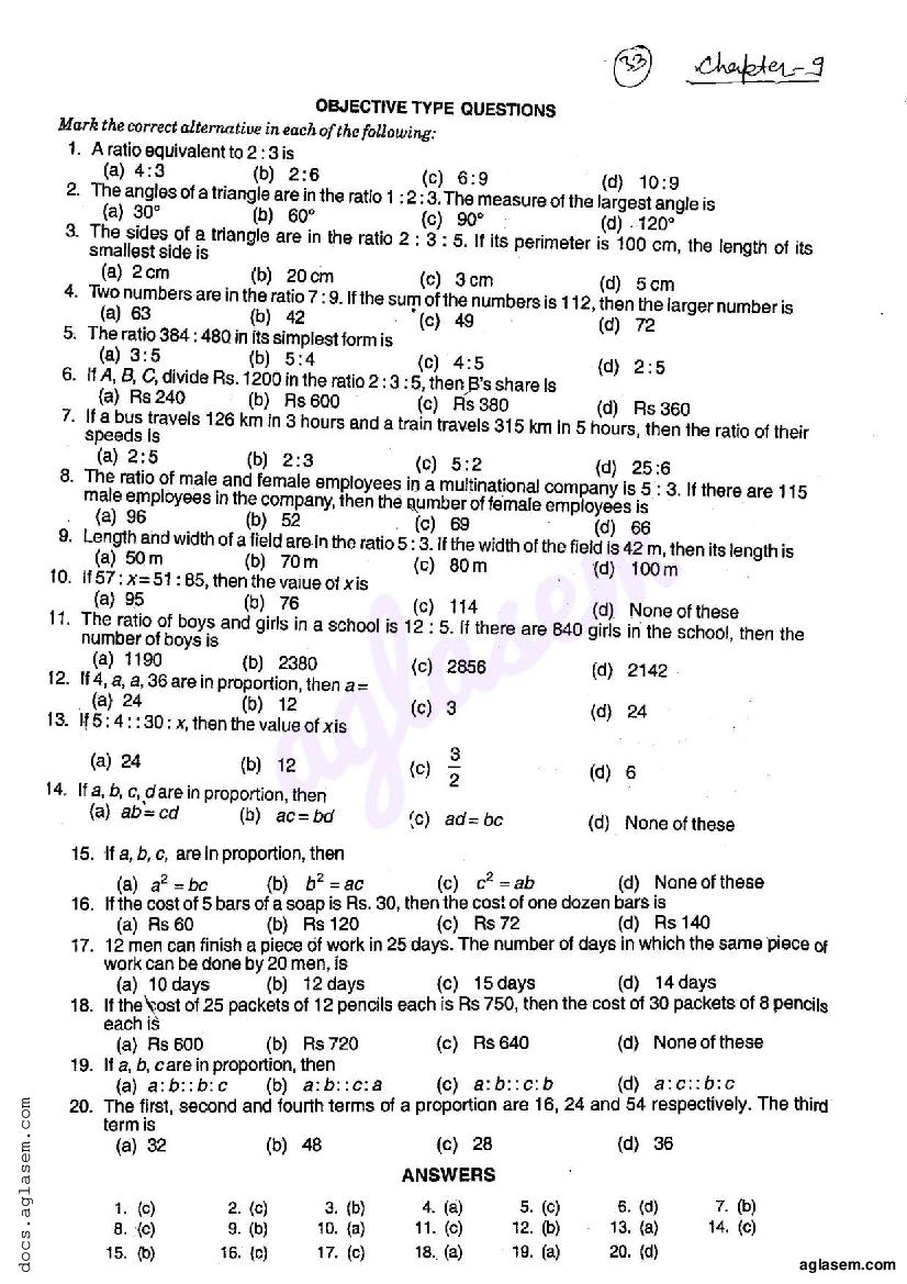 RD Sharma Solutions Class 6 Ratio Proportion And Unitary Method