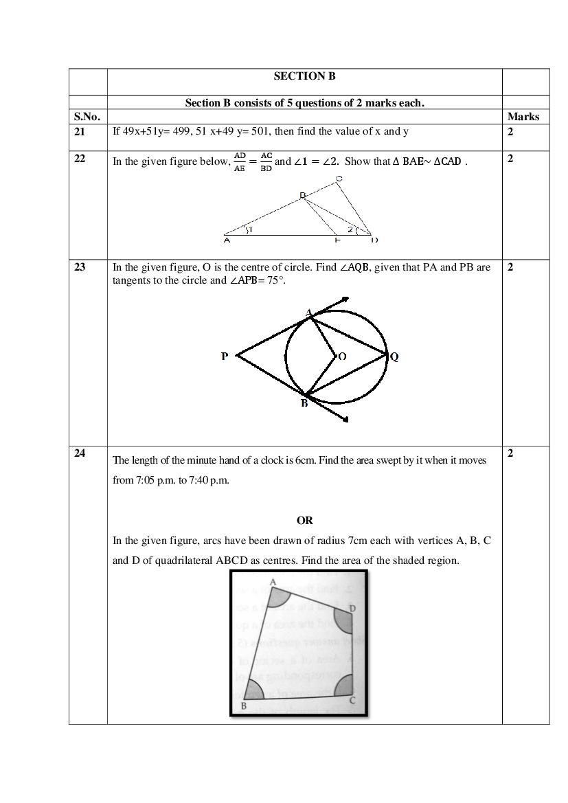 CBSE Class 10 Maths Standard Sample Paper 2023 PDF Class 10 Maths
